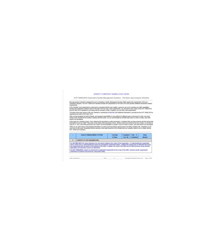 IATF 16949:2016 Gap Analysis Checklist IATF 16949:2016 Gap Analysis Checklist